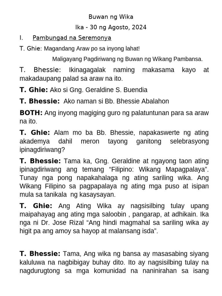 Buwan NG Wika Script 2024 - EDITED | PDF