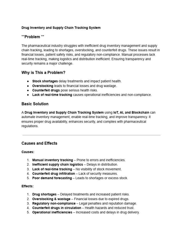 Drug Supply Chain Iot Ai Solution Pdf Internet Of Things Inventory