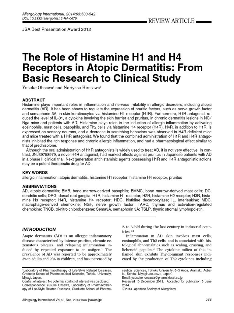 The Role of Histamine H1 and H4 Receptors in Atopi | PDF | T Helper ...