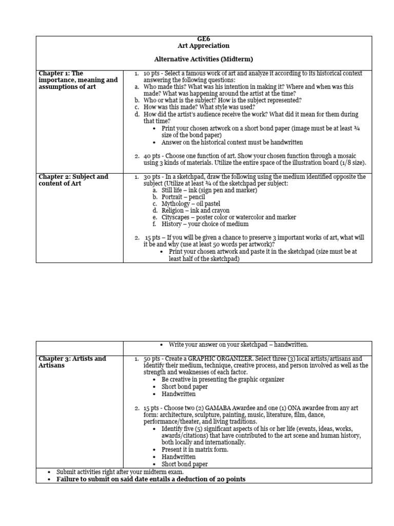 MIDTERM Alternative Activities For GE 6 CLASSES | PDF | The Arts