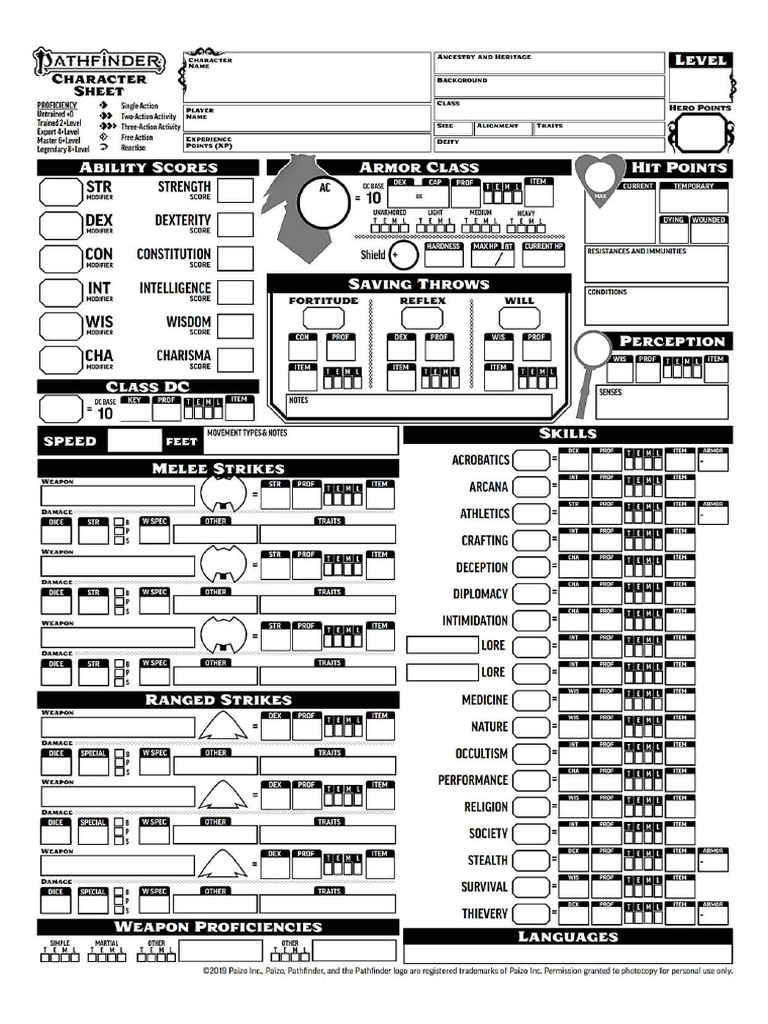 Blank PF2e Character Stats Sheet | PDF