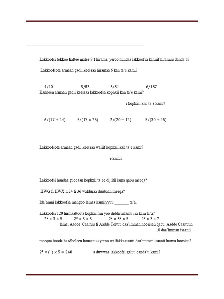 Maths G6 Worksheet 2017 | PDF