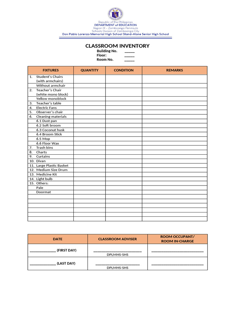 Classroom Inventory 12ia A | PDF