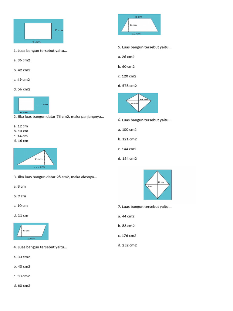 Soal Matematika Luas Bangun Datar Kelas 5 SD Semester 2 | PDF