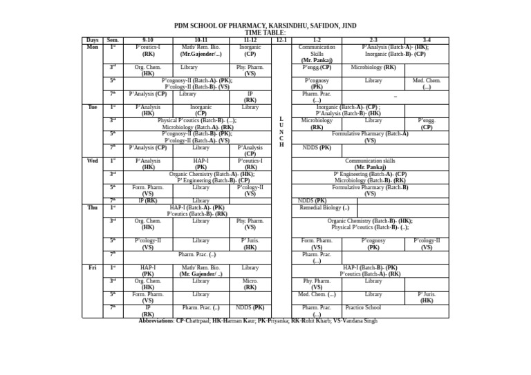 Time Table - (1st, 3rd, 5th & 7th) Jan 2025 | PDF