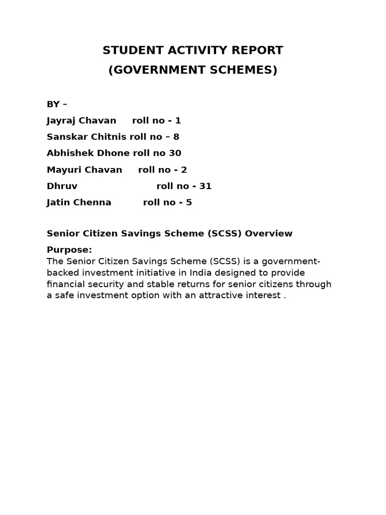 STUDENT ACTIVITY REPORT Governement Schemes Roll No 1,2,5,8,30,31 | PDF ...
