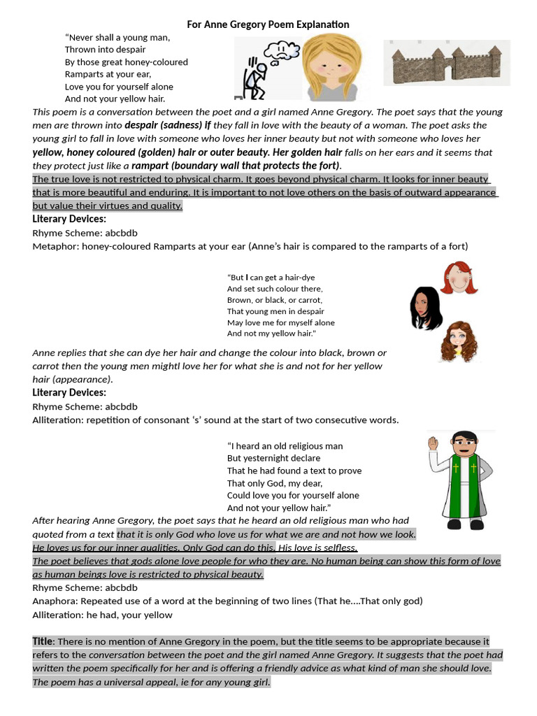 For Anne Gregory Poem Explanation | PDF | Poetry | Rhyme