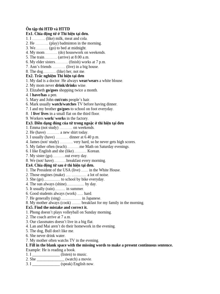 Ôn tập thì HTĐ và HTTD | PDF