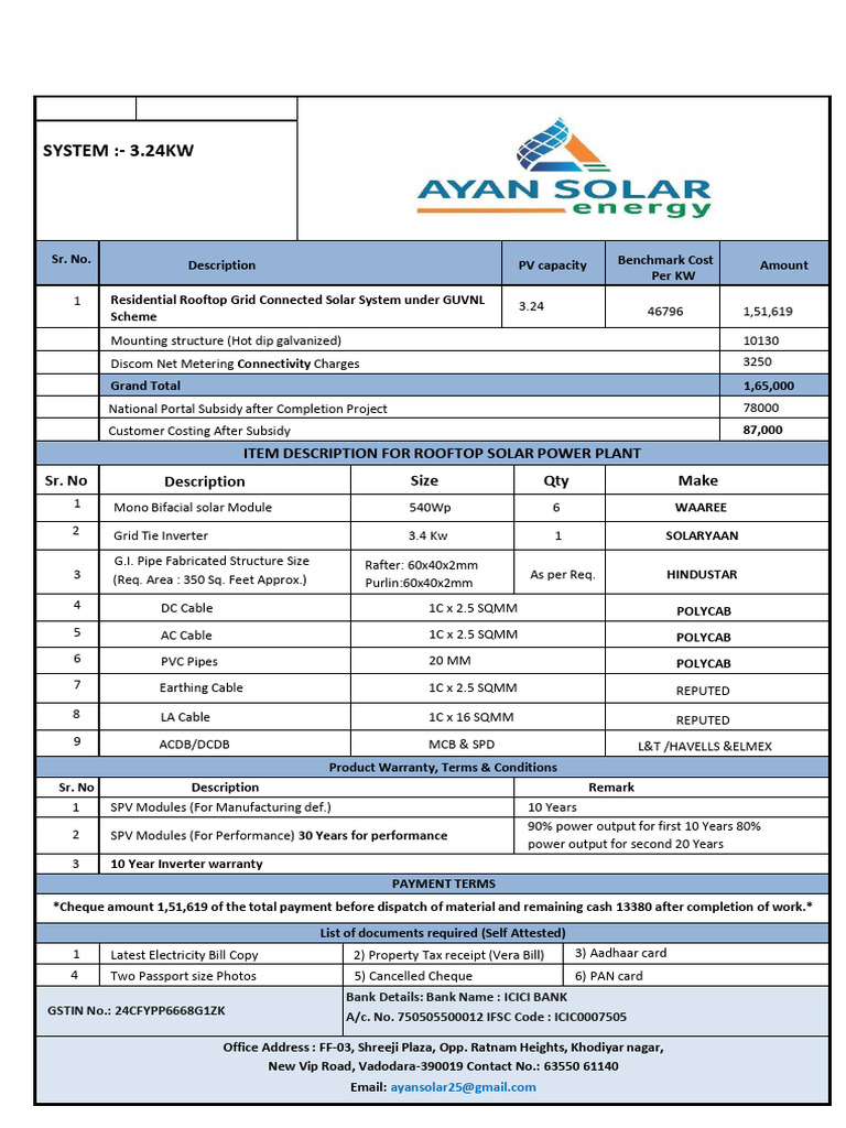 3.24 KW Waaree Quotation 09012025 | PDF | Photovoltaic System ...