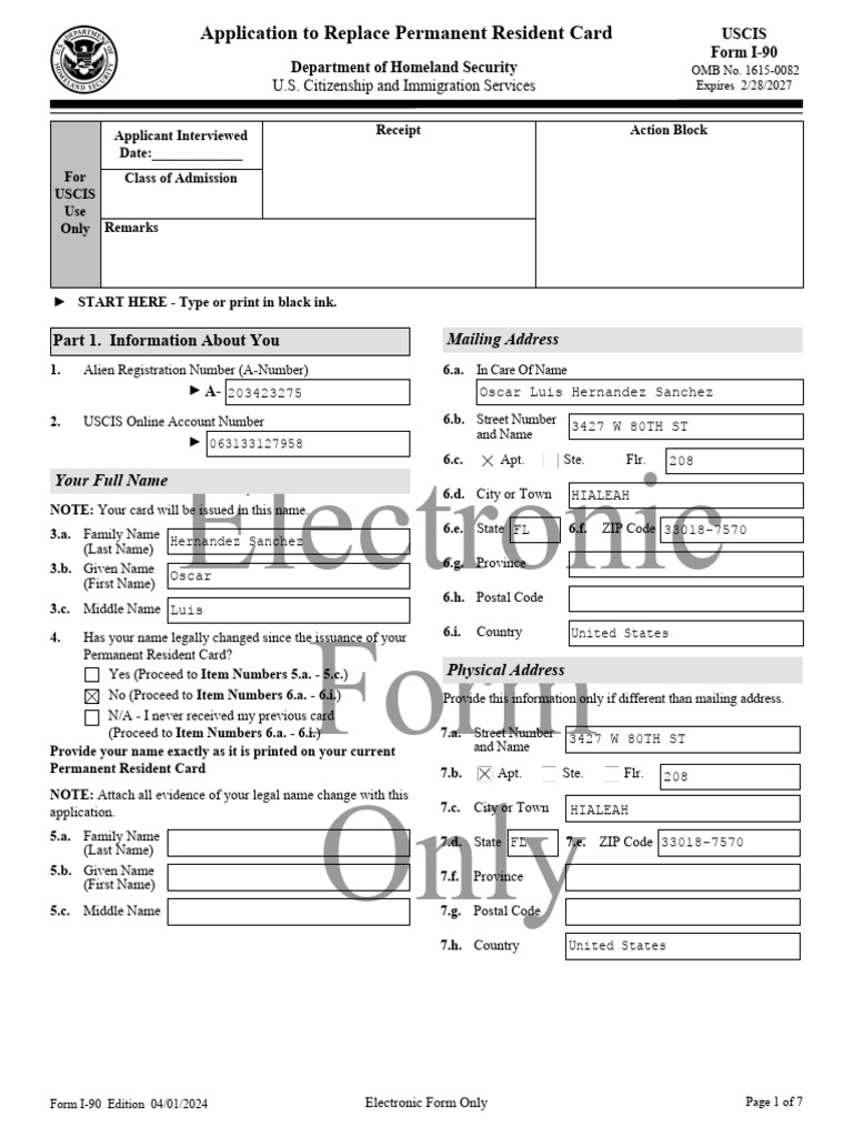 Form I-90: Replace Permanent Resident Card | PDF | Race And Ethnicity ...