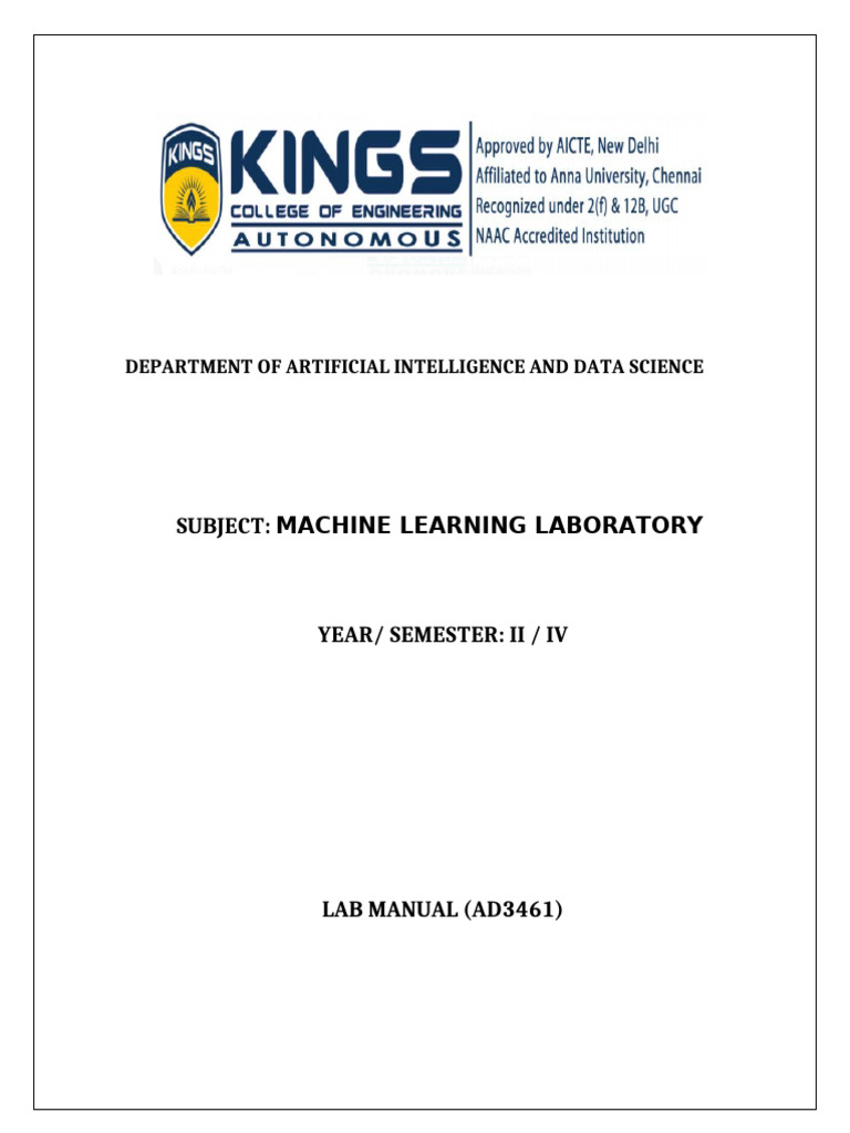 24CSPC212-PIC Lab Manual | PDF | Applied Mathematics | Machine Learning