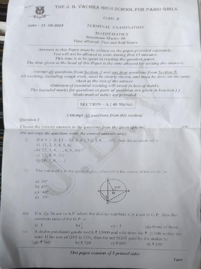 24-25 X Maths Term 1 J.B. Vachha | PDF | Circle | Factorization