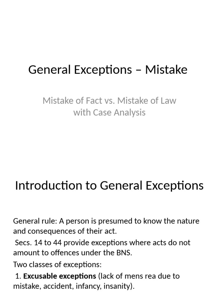 Exceptions of BNS - Mistake. | PDF | Judgment (Law) | Qualified Immunity