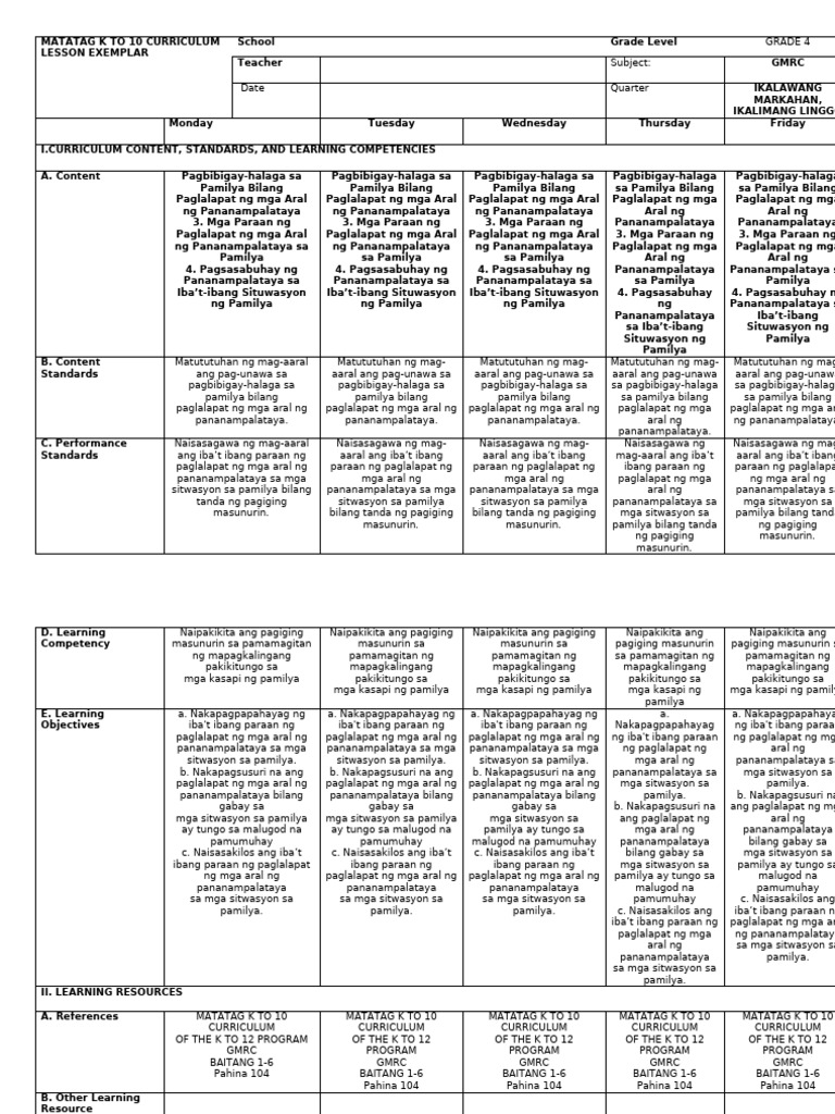 Grade 4-Q2W5 (Matatag DLL) - GMRC | PDF