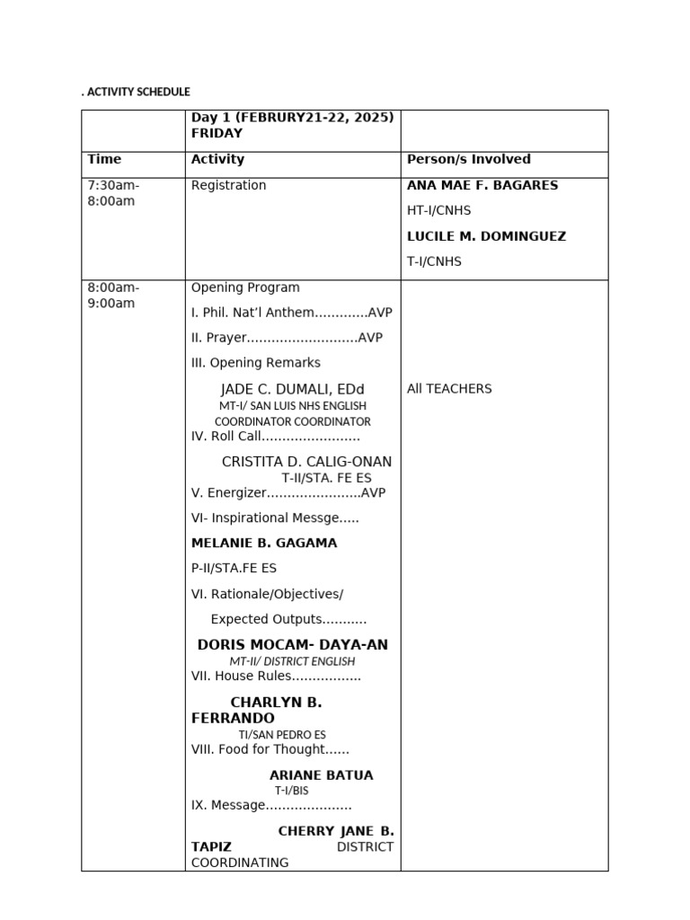 2025 Training Activity Schedule | PDF