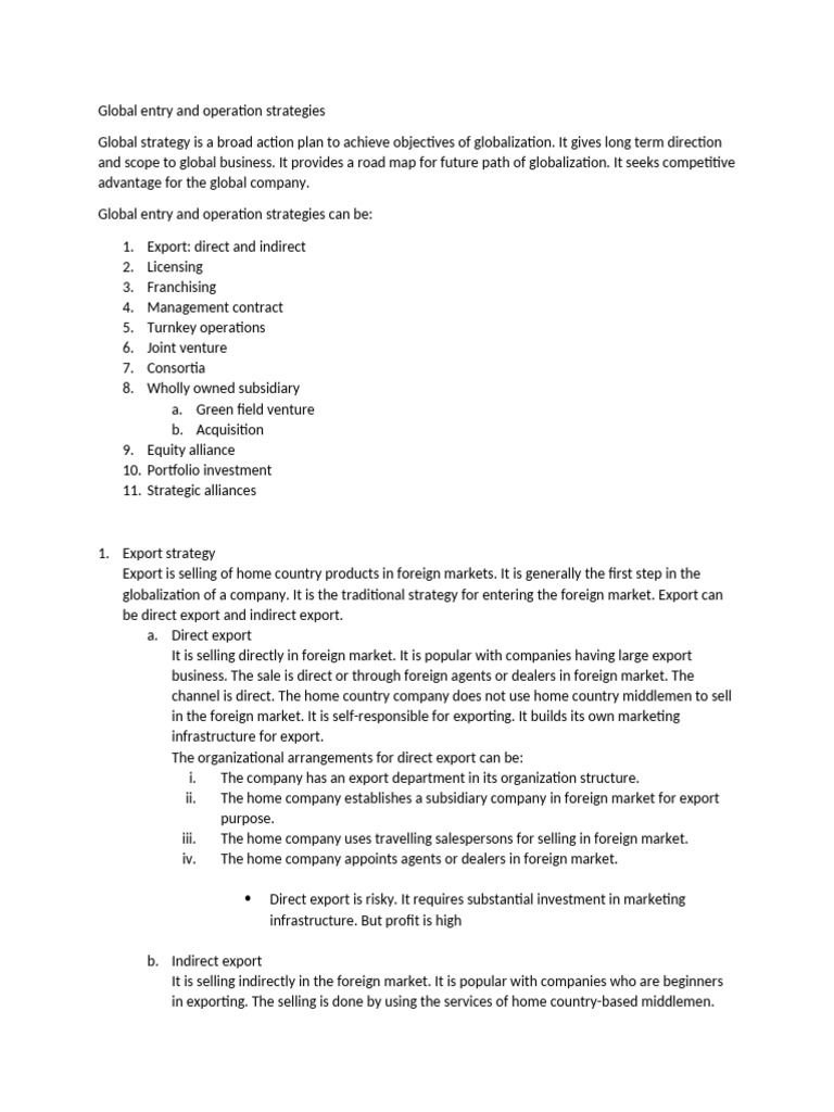 Global Entry Strategies | PDF | Franchising | Mergers And Acquisitions
