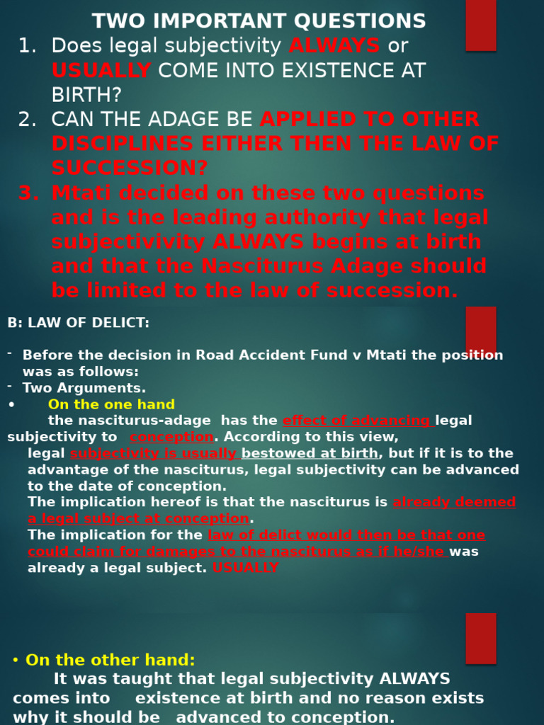 Legal Subjectivity and Nasciturus Adage | PDF | Common Law | Justice