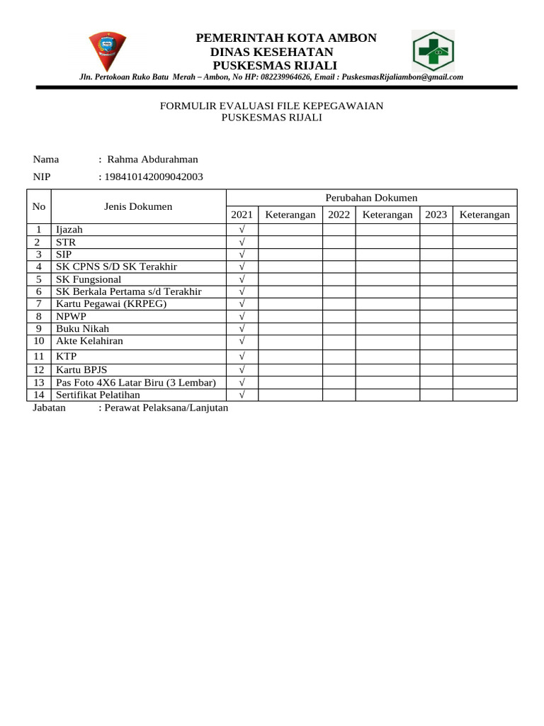 Formulir Evaluasi File Kepegawaian | PDF