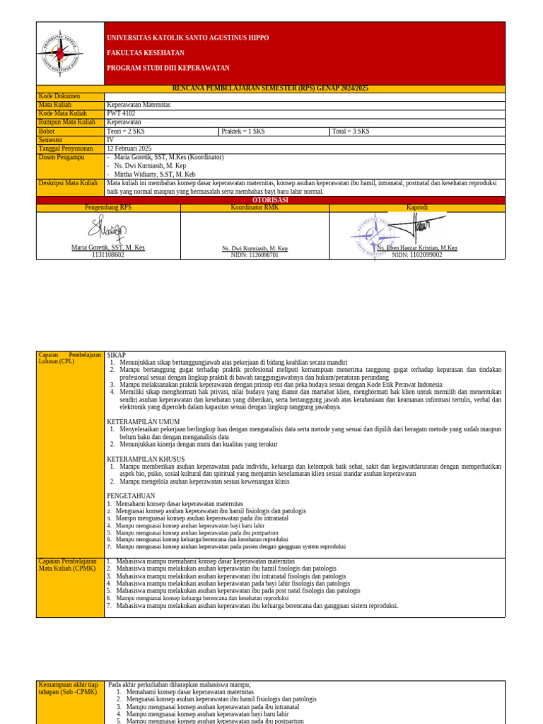 MRG - 2025 - Feb12 - RPS Keperawatan Maternitas 2025 | PDF