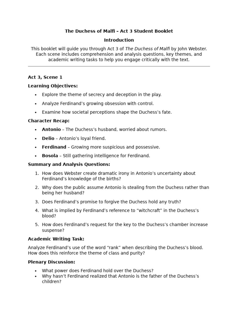 The Duchess of Malfi - Act 3 Booklet | PDF