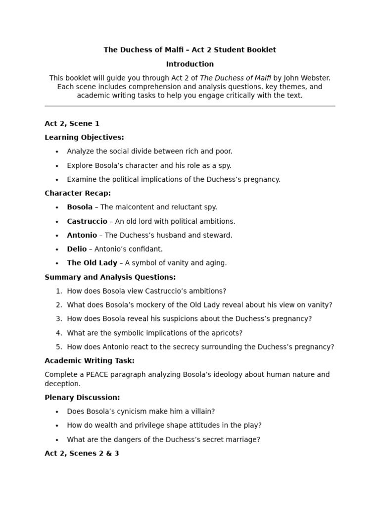 Analyzing the Duchess's Secrets in Act 2 | PDF