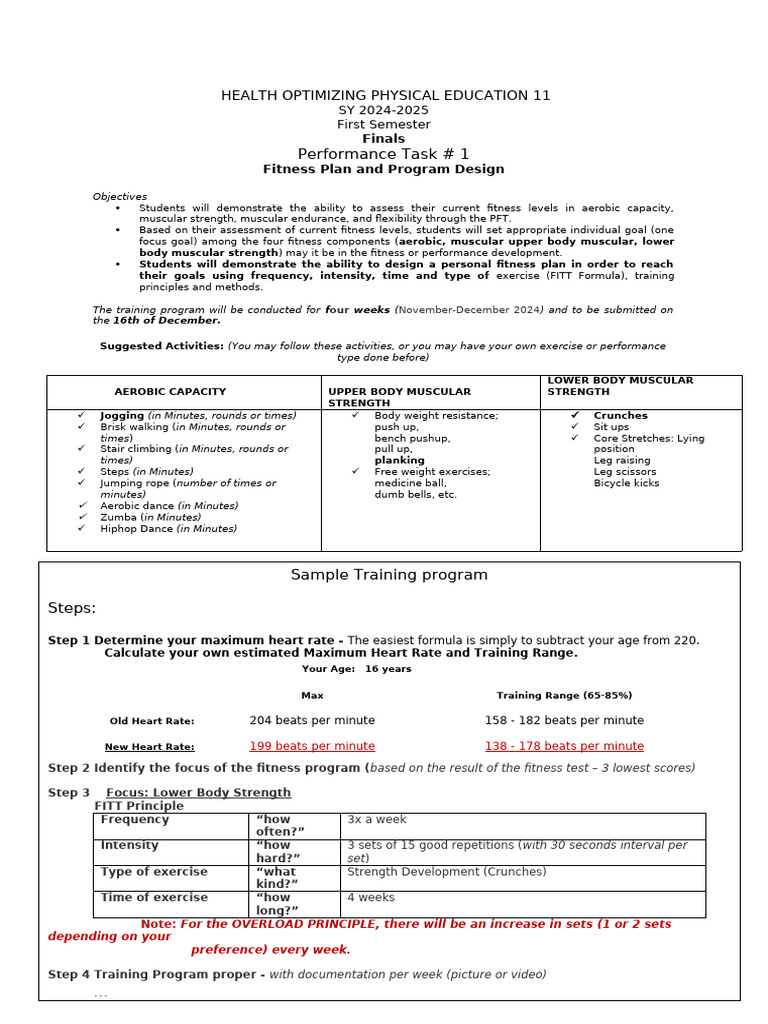 PT1 FINALS Fitness-Traning-Design 2024 | PDF | Physical Fitness | Heart Rate
