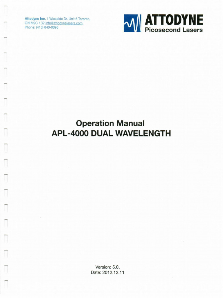 APL-4000 Dual Wavelength Operation Manual | PDF