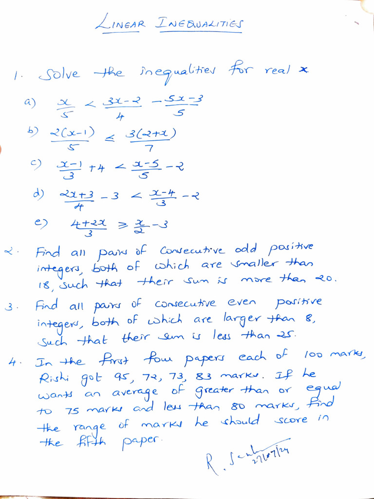 Linear Inequalities Assignment.... | PDF