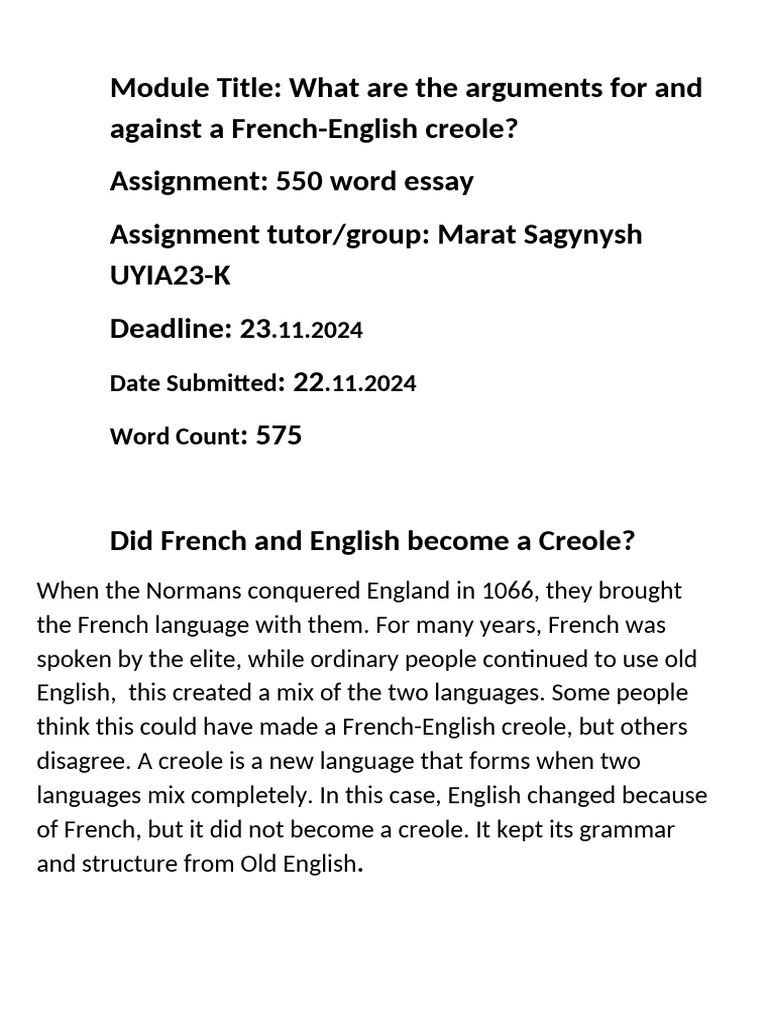 Arguments for and Against a French | PDF | English Language | French ...