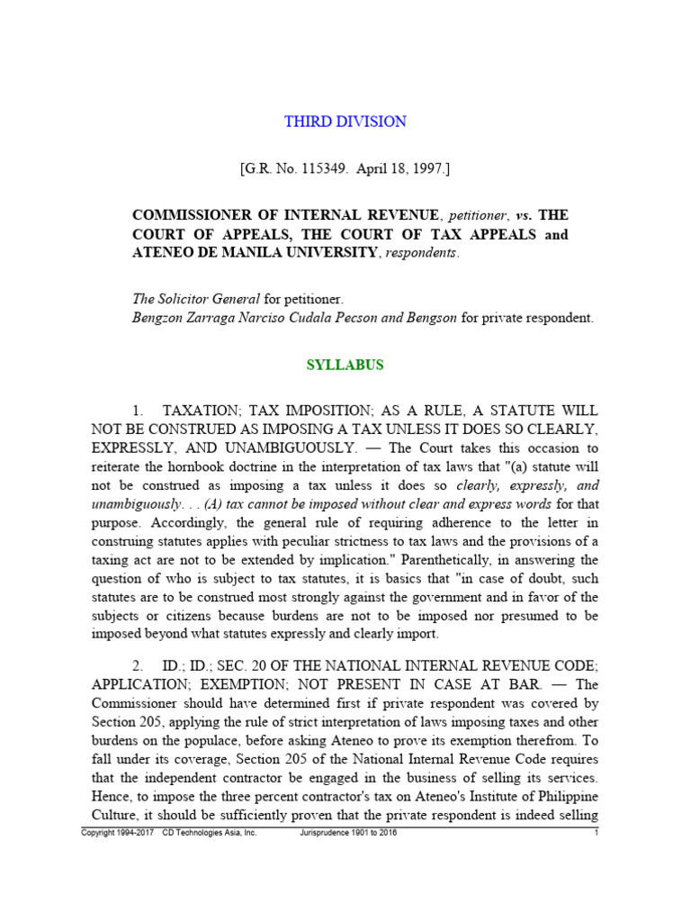 GR NO. 115349 Com. of Internal Rev. Vs THE C.A. Et. Al. | PDF | Taxes ...