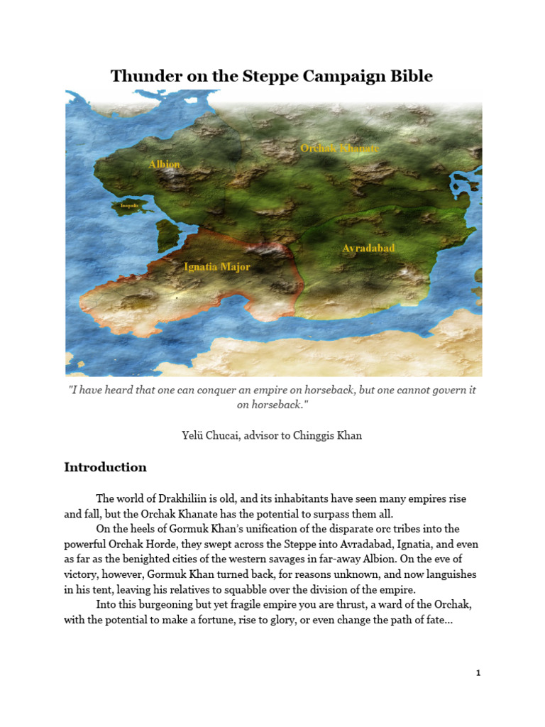 Thunder On The Steppe Campaign Bible | PDF | Dwarf (Dungeons & Dragons)