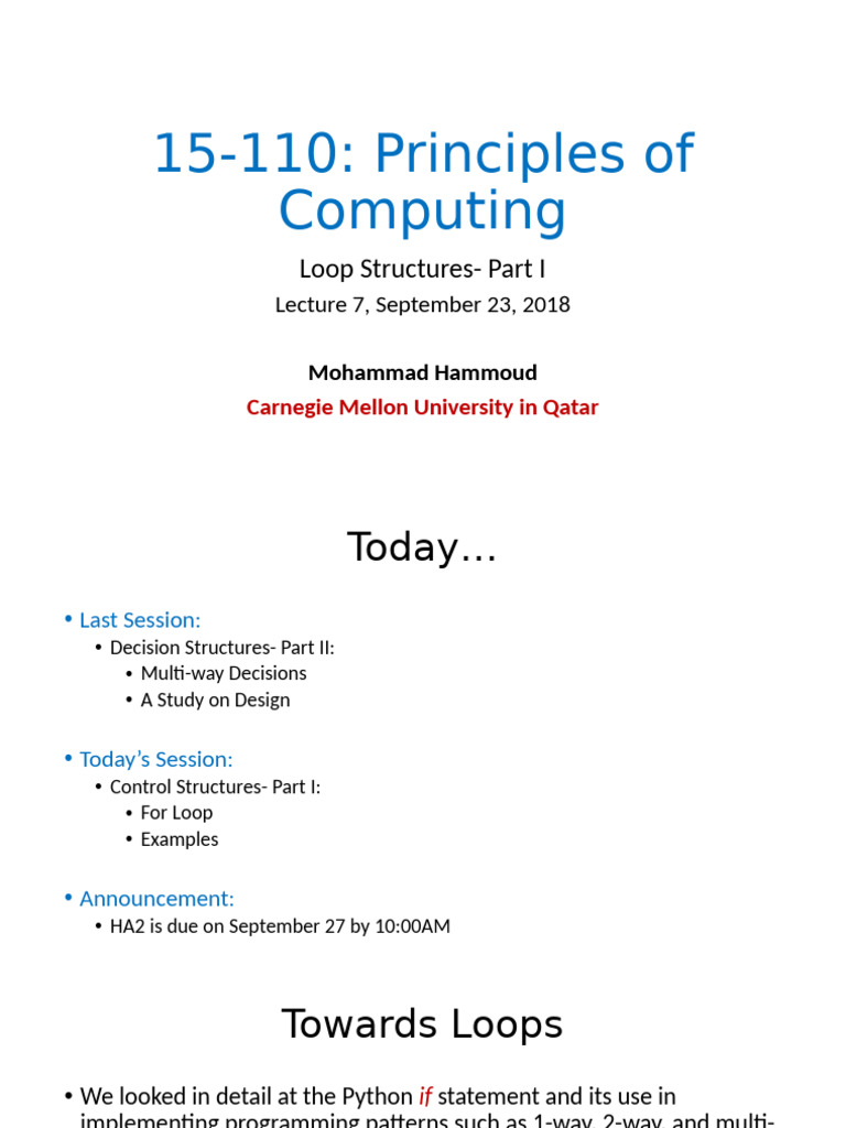 Lecture 7 Loop Structures PartI Sep23 2018 | PDF | Control Flow | Algorithms