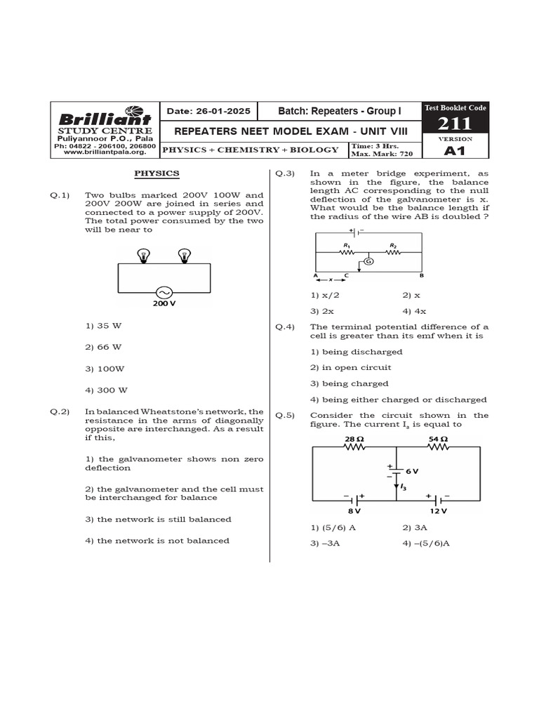 Neet Model Exam Unit Viii (26!01!2025) | PDF | Vector (Molecular ...