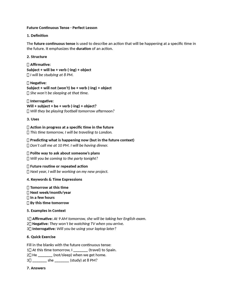 Future Continuous Tense Guide | PDF