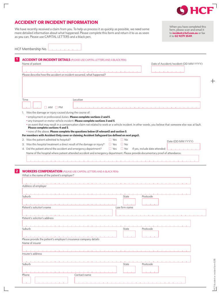 HCF Accident Incident Report Form | PDF | Social Programs | Health Care