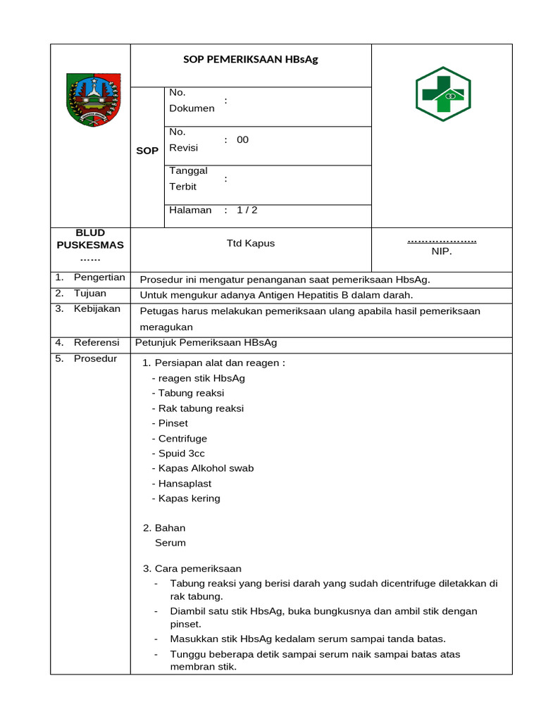 SOP Pemeriksaan HBsAg | PDF