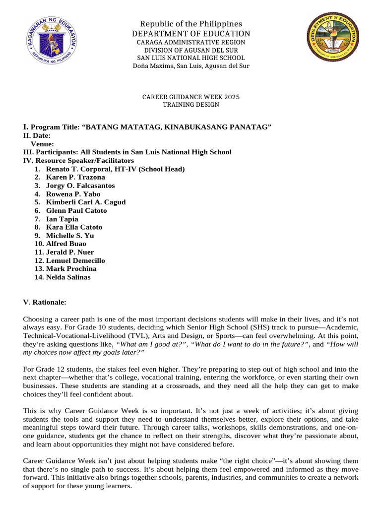 Training Design For Career Guidance Week | PDF | Mentorship ...