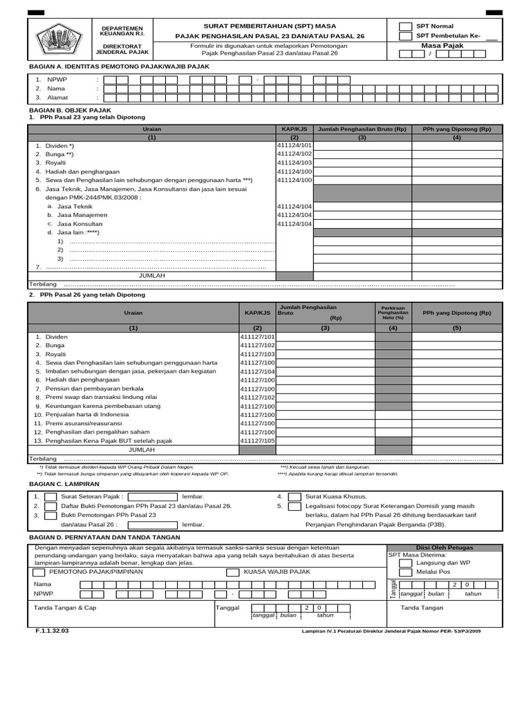 Formulir SPT Masa PPH Pasal 23 Excel | PDF