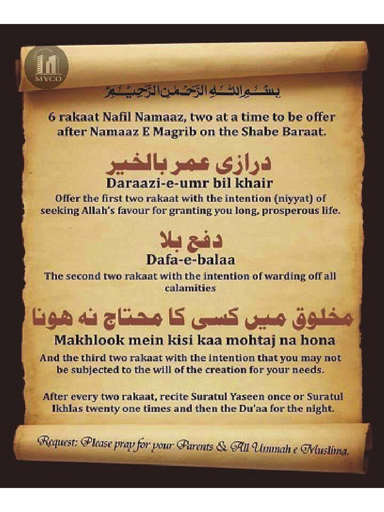 Shab E Baraat Ki Nafl Namaz Aur Dua | PDF