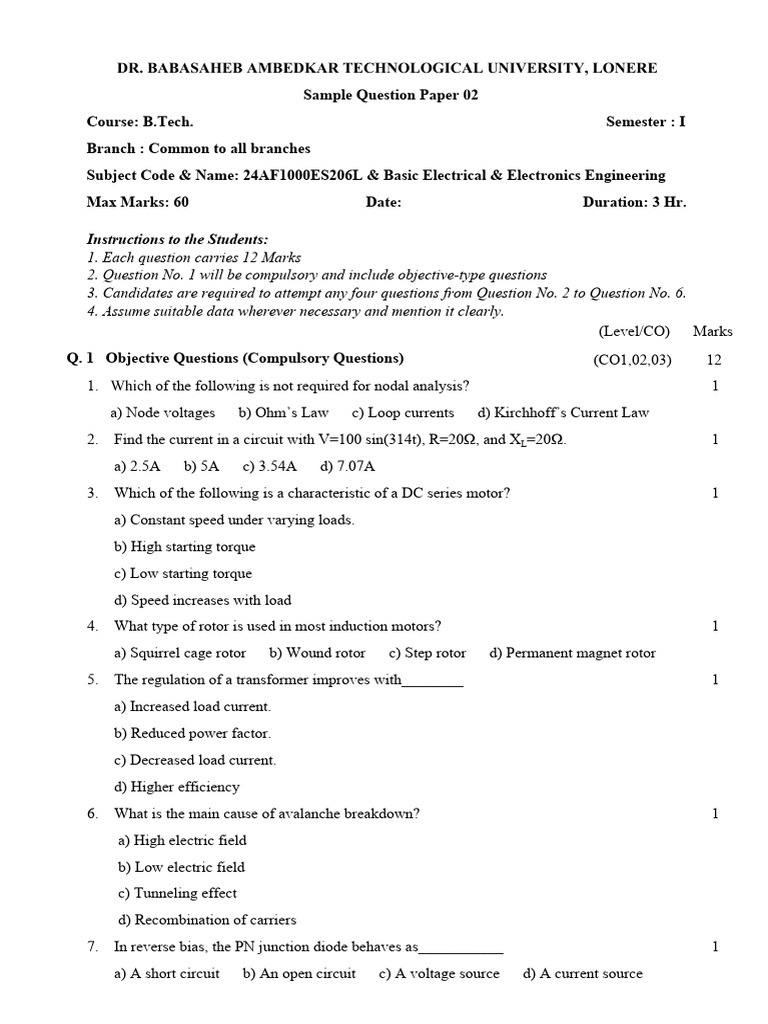 Sample Paper BEEE 03 Backup | PDF | Diode | Electric Motor