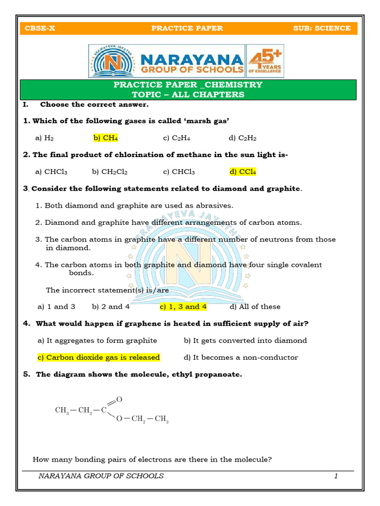 Cbse X Sci (Chemistry) Practice Paper T-100-Set-II | PDF | Acid | Chemical Reactions