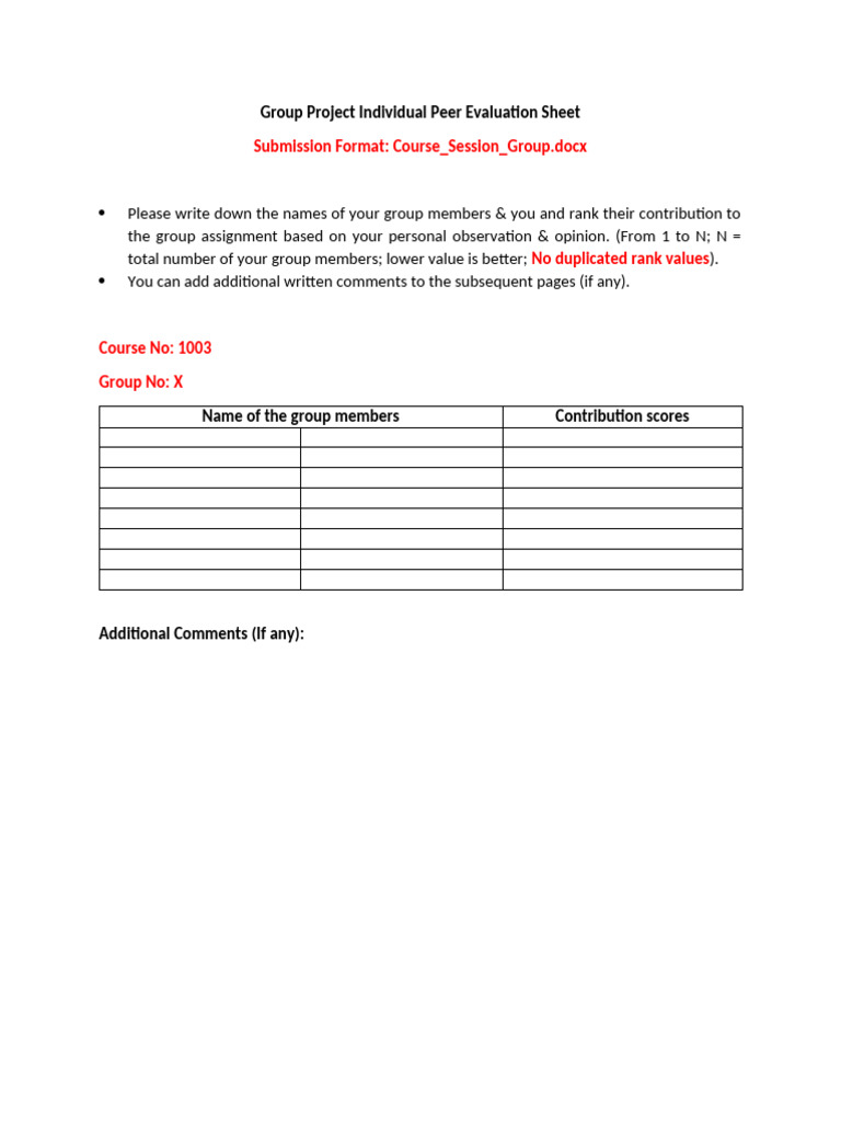 Peer Evaluation Form | PDF