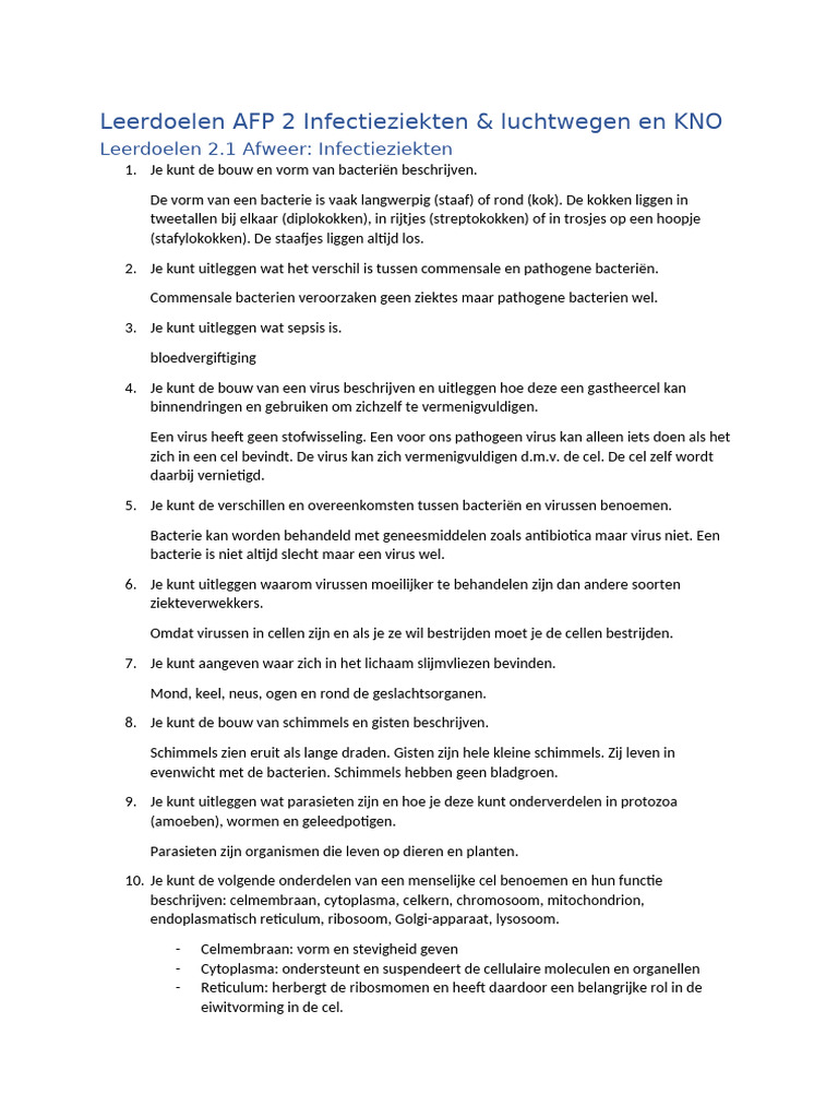 Leerdoelen AFP 2 Infectieziekten - Luchtwegen KNO | PDF