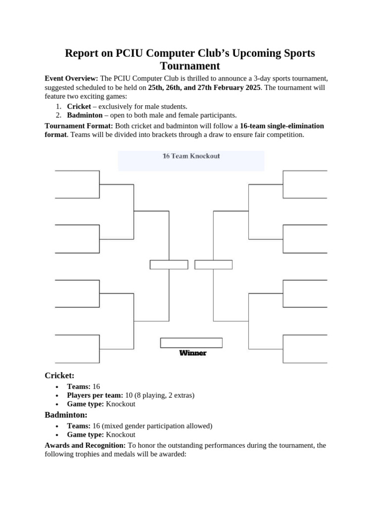 Report On PCIU Computer Club Sports | PDF