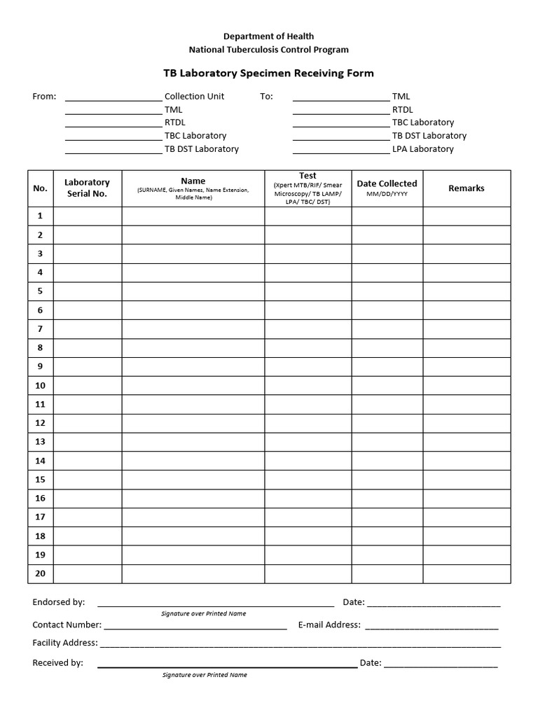 Specimen Receiving Form | PDF