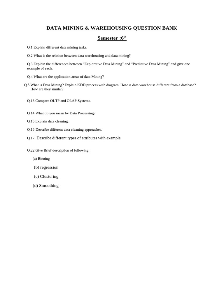 Data Mining & Warehousing Q&A | PDF | Data Mining | Data Warehouse