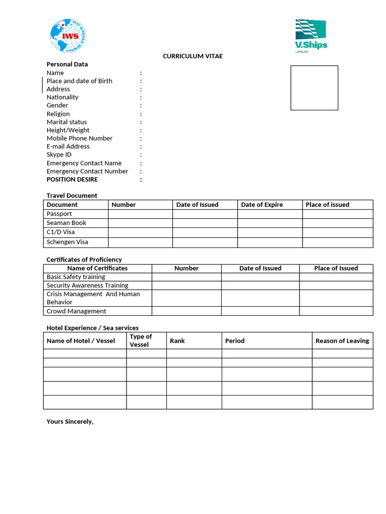 CONTOH CV IWS NEW | PDF