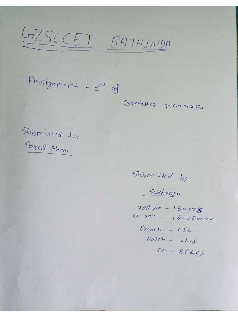 CN Assignment 1st 184075 | PDF