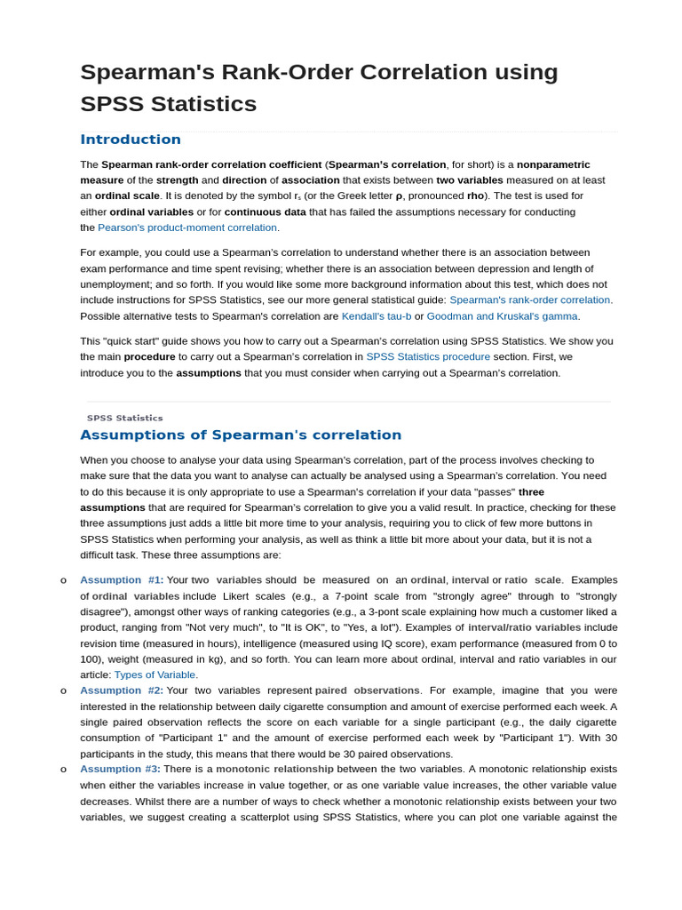 Spearman Correlation in SPSS Guide | PDF | Spearman's Rank Correlation ...