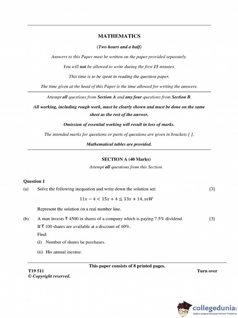 ICSE Class 10 Math Paper 2019 | PDF